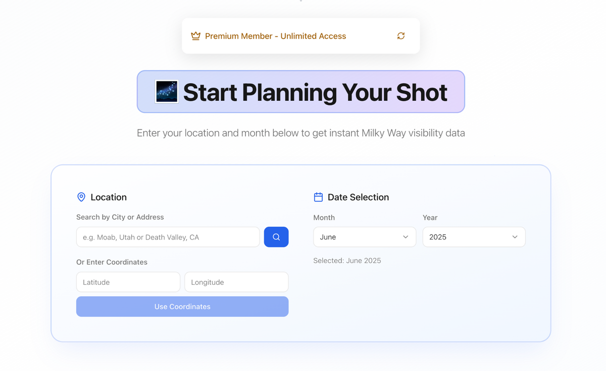 Milky Way Planner — Free Astrophotography Planning Tool